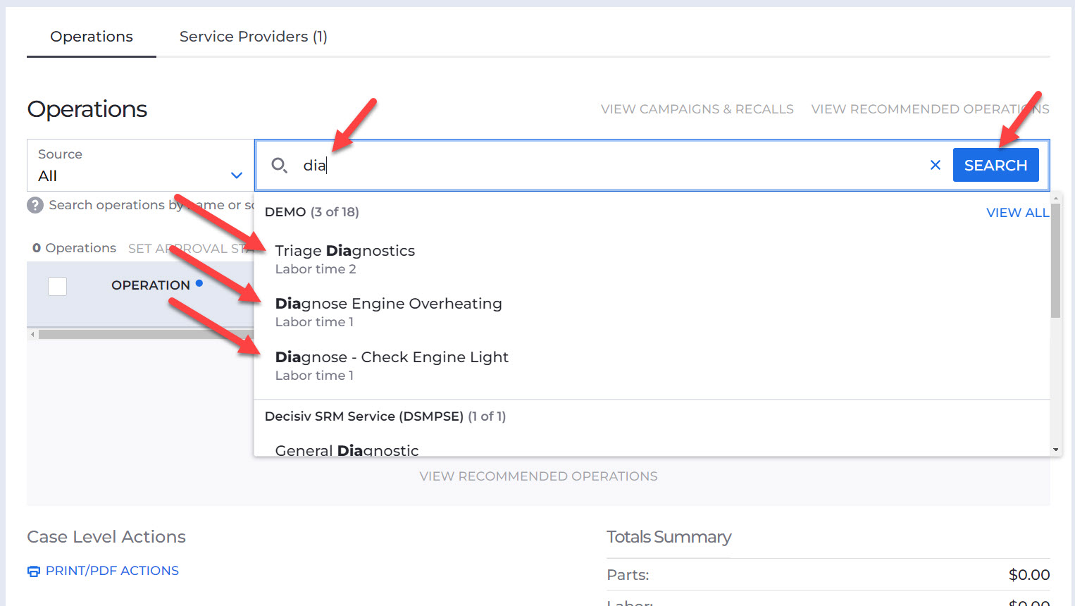 New Operations Table - Searching & Adding Operations – Decisiv