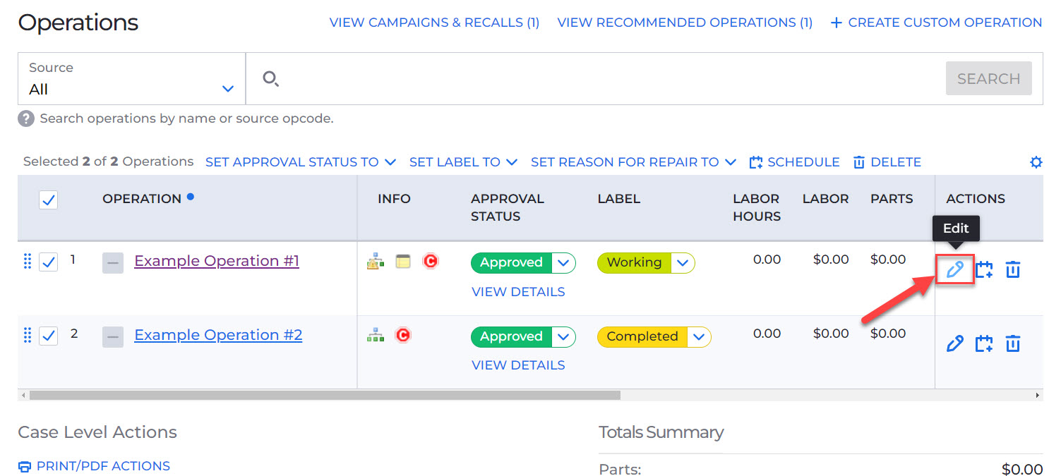 New Operations Table - Editing Operations – Decisiv