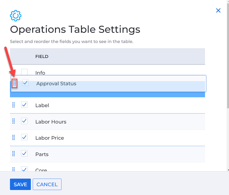 New Operations Table - Operations Table Settings – Decisiv